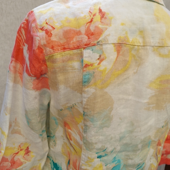 JM Collection | Tops | Jm Collection Petite Multicolored Printed Linen ...